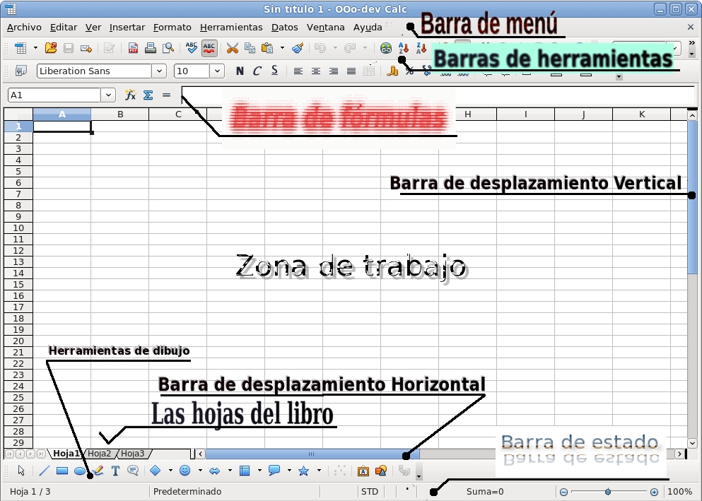 1.3.- Zona de trabajo. barra de menú, barra de estado, barras de ...
