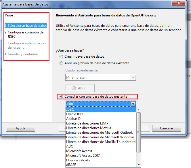 7.- Conexión con bases de datos externas.