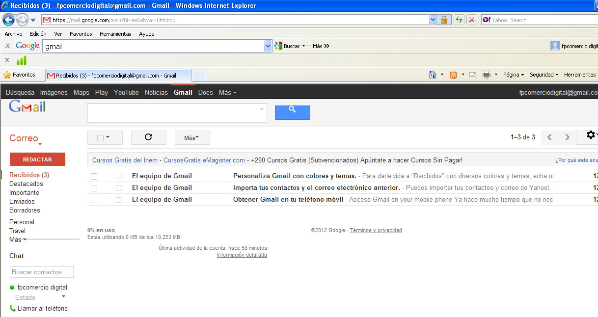 1.6.- Creación de una cuenta de correo electrónico. Gmail.